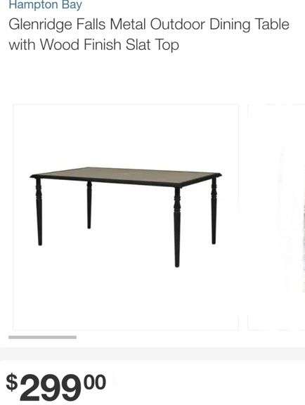 Hampton Bay Glenridge Falls Metal Outdoor Dining Table with Wood Finish ...