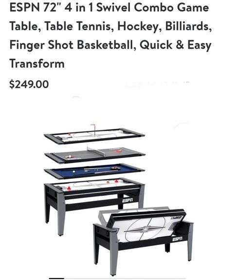 ESPN 72" 4in1 Swivel Combo Game Table - Lexington Online Auction
