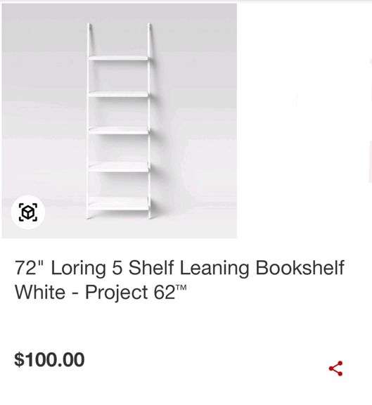 NIB 72" Loring 5 Shelf Leaning Bookshelf White - Lexington Online Auction