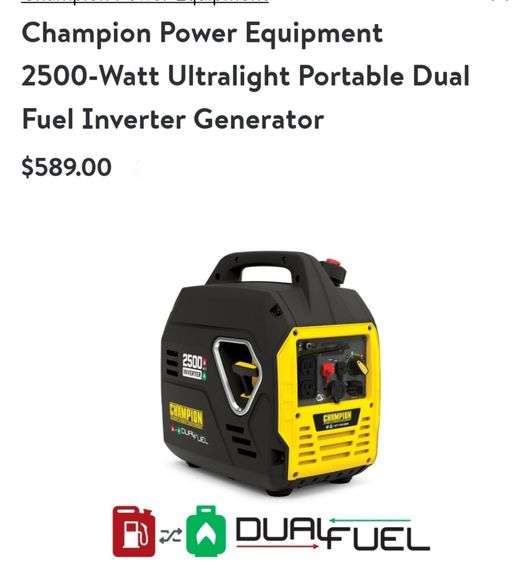 Champion Power 2500 Watt Ultralight Portable Dual Fuel Inverter ...