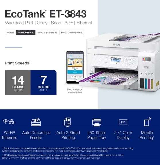 Epson Ecotank ET-3843 wireless all in one cartridge free printer with ...