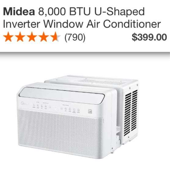 Midea 8,000 BTU U shaped inverter window air conditioner with WiFi ...