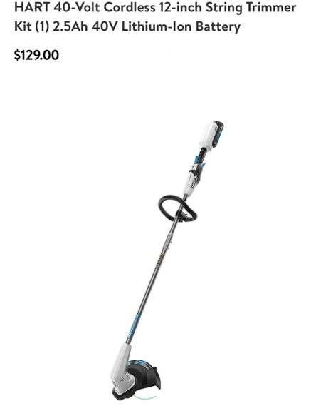 Hart 40volt cordless 12” string trimmer kit- used and tested ...