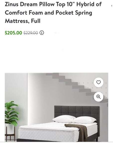 Zinus Dream Full Size Pillow Top 10” Hybird Mattress - Lexington Online ...