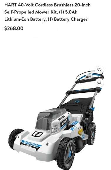 Hart 40v Cordless Brushless 20" Self Propelled Mower Kit - Lexington ...