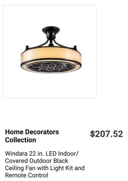 Home Decorators Windara 22in LED Indoor/Covered Outdoor Black Ceiling ...