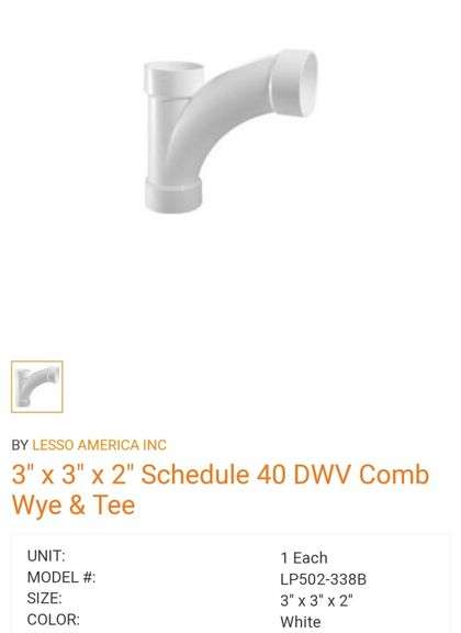 Box of 12ct Lesso America 3" x 3" x 2" Schedule 40 DWV Comb Wye & Tee ...