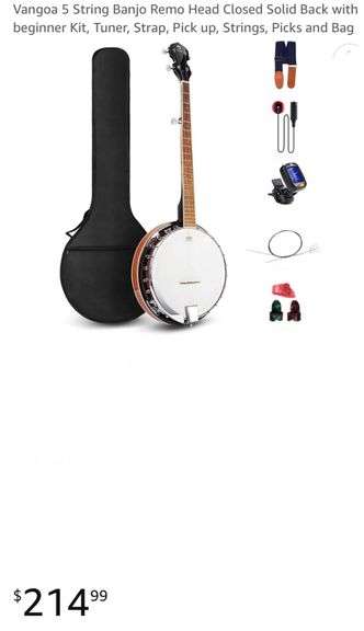 Vangoa 5 String Banjo Remo Head Closed Solid Back with beginner Kit ...