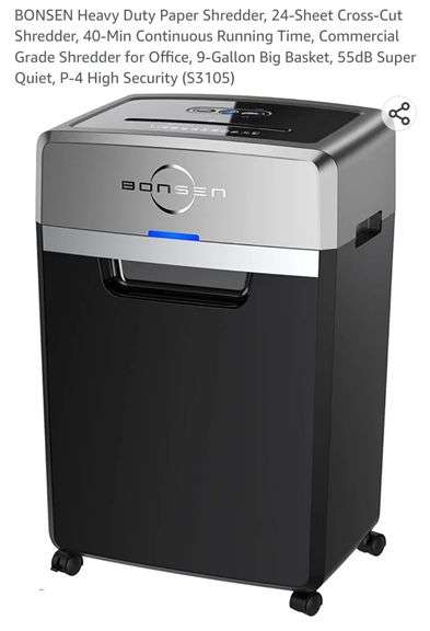 BONSEN Heavy Duty Paper Shredder, 24-Sheet Cross-Cut Shredder, 40-Min ...