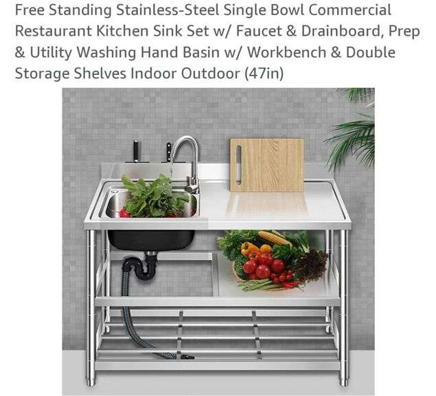 Free Standing Stainless-Steel Single Bowl Commercial Restaurant Kitchen ...