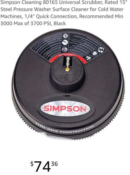 Simpson Cleaning 80165 Universal Scrubber, Rated 15" Steel Pressure ...