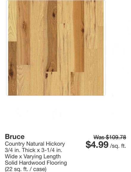 13 Boxes Bruce Country Natural Hickory 3/4”x3 1/4” Solid Hardwood ...