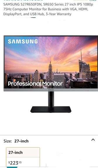SAMSUNG S27R650FDN, SR650 Series 27 inch IPS 1080p 75Hz Computer ...