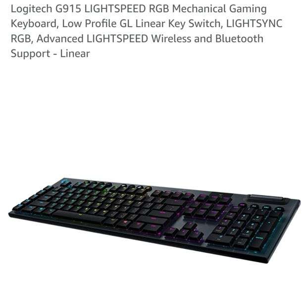 Logitech G915 LIGHTSPEED RGB Mechanical Gaming Keyboard, Low Profile GL ...