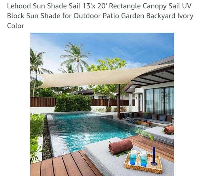Lehood Sun Shade Sail 13'x 20' Rectangle Canopy Sail UV Block Sun Shade ...