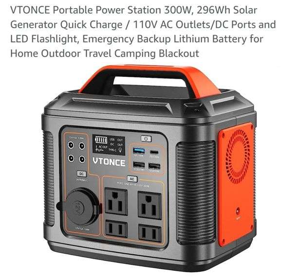 VTONCE Portable Power Station 300W, 296Wh Solar Generator Quick Charge ...