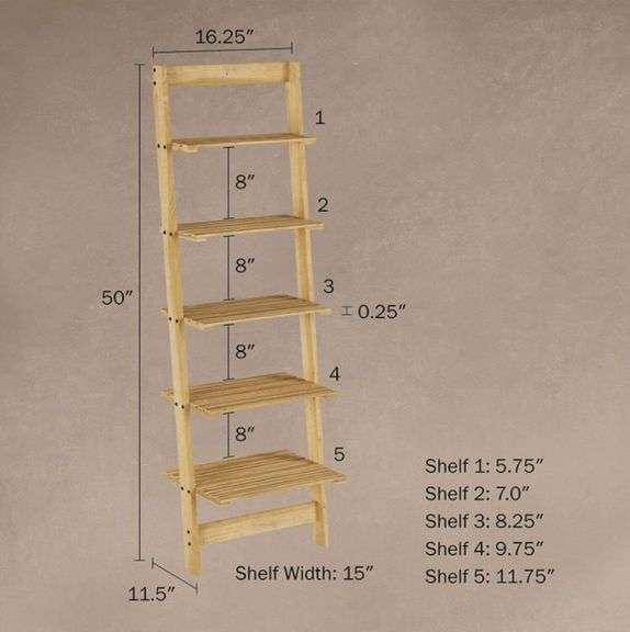 5-Tier Ladder Shelf - Wooden Narrow Leaning Book Shelf for Bedroom ...