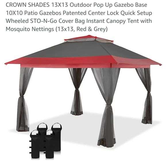 CROWN SHADES 13X13 Outdoor Pop Up Gazebo Base 10X10 Patio Gazebos ...