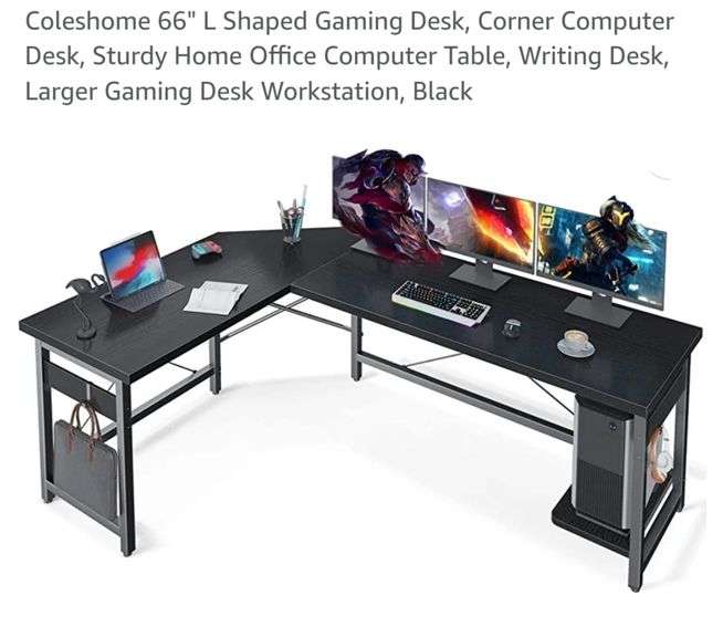 Coleshome 66" L Shaped Gaming Desk, Corner Computer Desk, Sturdy Home ...