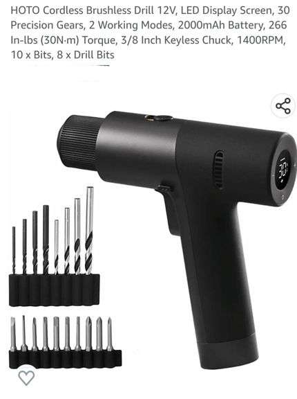 HOTO Cordless Brushless Drill 12V, LED Display Screen, 30 Precision ...