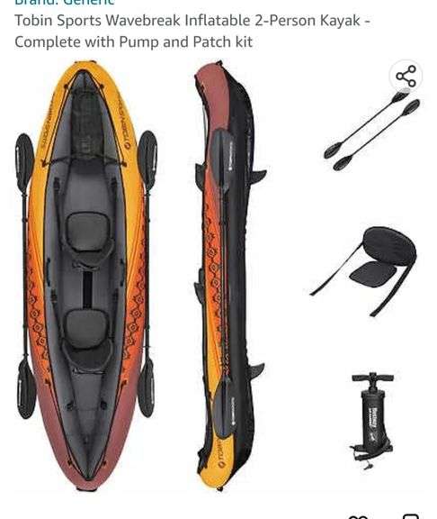 Tobin Sports Wavebreak Inflatable 2-Person Kayak - Complete with Pump ...