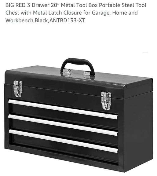 BIG RED 3 Drawer 20“ Metal Tool Box Portable Steel Tool Chest with ...