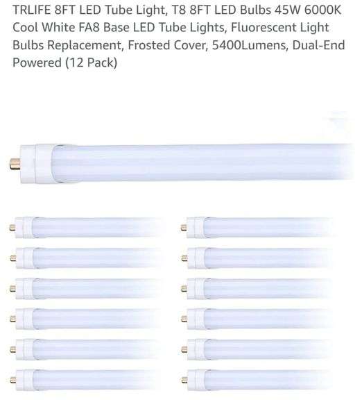 TRLIFE 8FT LED Tube Light, T8 8FT LED Bulbs 45W 6000K Cool White FA8 ...