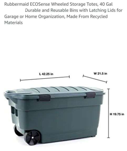 Rubbermaid ECOSense Wheeled Storage Totes, 40 Gal Durable and Reusable ...