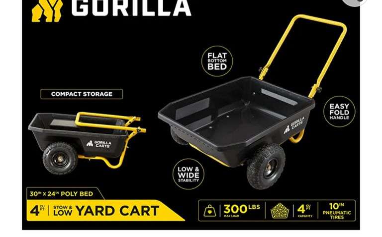 Gorilla Carts GCR-4 4 Cu. Ft, 300-pound Capacity, Poly Yard Cart, Black/Yellow - Lexington ...