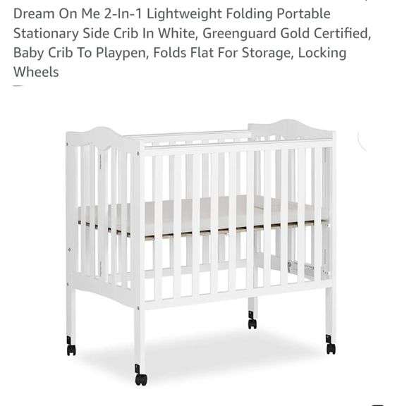 Dream On Me 2-In-1 Lightweight Folding Portable Stationary Side Crib In ...