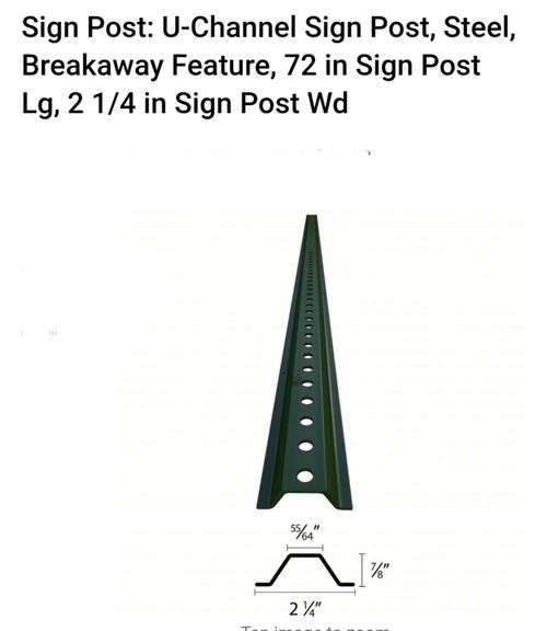 4pc Sign Post: U-Channel Sign Post, Steel, Breakaway Feature, 72 in ...