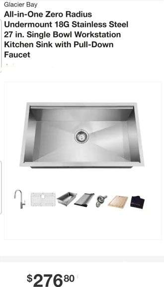 Glacier Bay All-in-One Zero Radius Undermount 18G Stainless Steel 27 in ...