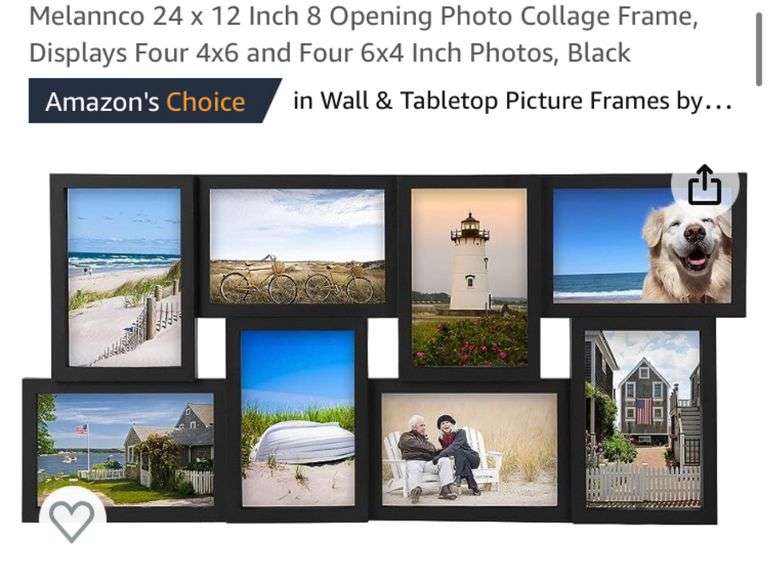 Melannco 24 x 12 Inch 8 Opening Photo Collage Frame, Displays Four 4x6 ...