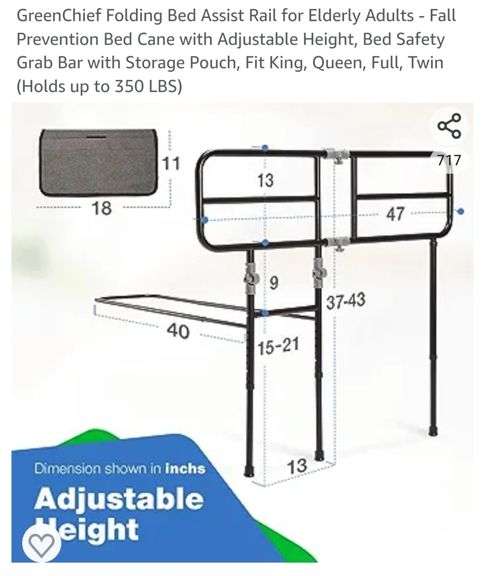 GreenChief Folding Bed Assist Rail for Elderly Adults - Fall Prevention ...