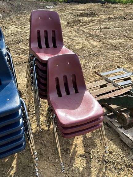 (10) Maroon Stackable Plastic Chairs - Lee Real Estate & Auction Service