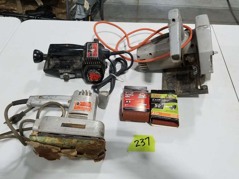 Assorted Power Tools, Sanding Belts - Adam Marshall Land & Auction, LLC