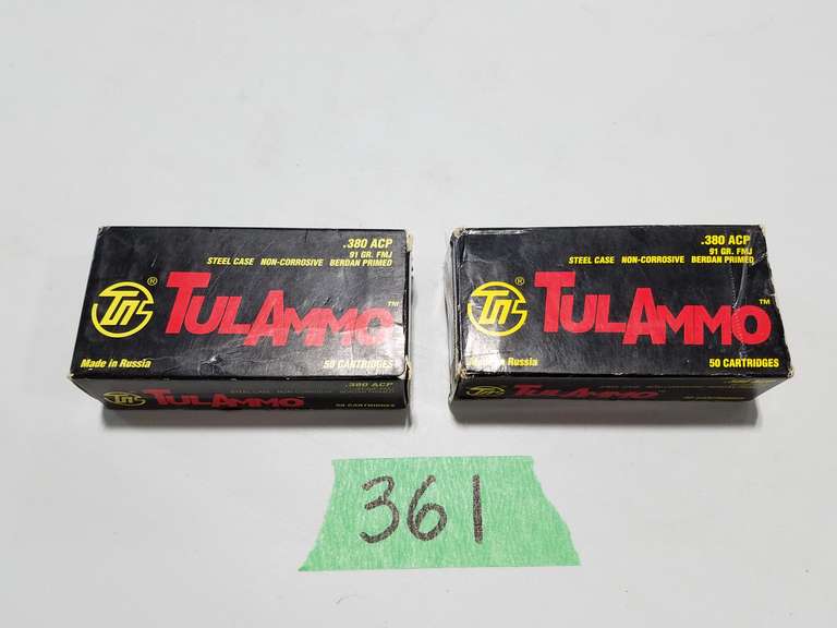 TulAmmo 380 ACP, 91 Gr FMJ (2 X 50) - Adam Marshall Land & Auction, LLC