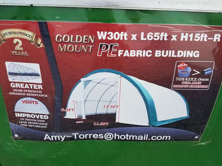 Golden Mount Fabric Building - 30FT W x 65FT Long x 15FT H, new in ...