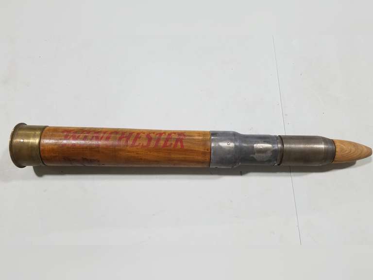 Vintage Winchester Wooden/Brass Dummy Artillery Shell W/Case - Adam ...