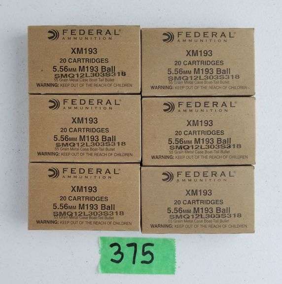 Federal 5.56 MM M193 Ball - 55 Gr Metal Case Boat Tail (6 X 20) - Adam Marshall Land & Auction, LLC