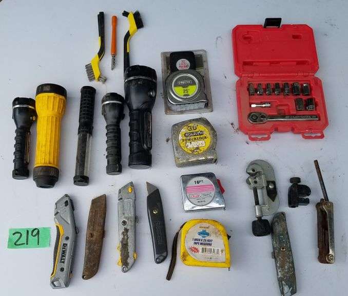 misc. - flashlights, box cutters, tape measures, pipe cutters, 1/4 ...