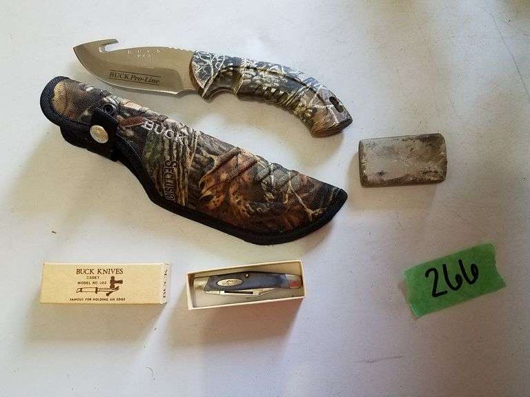 2 Buck Knives & Sharpening Stone - Adam Marshall Land & Auction, LLC