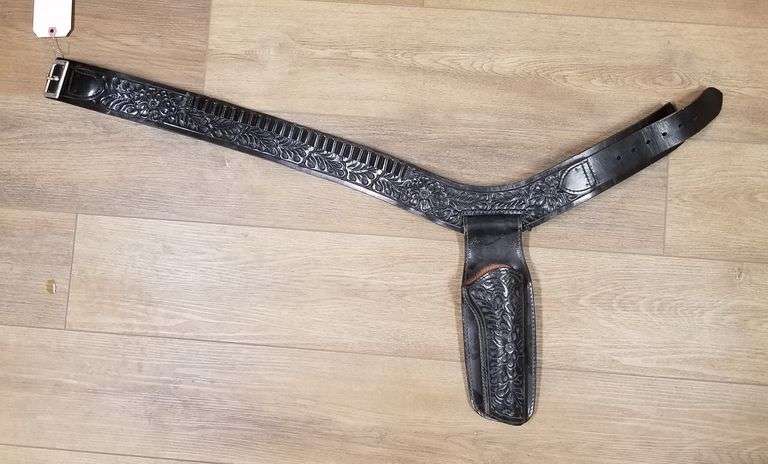 Hunter Black Leather Tooled Gun Belt W/Holster - Adam Marshall Land ...