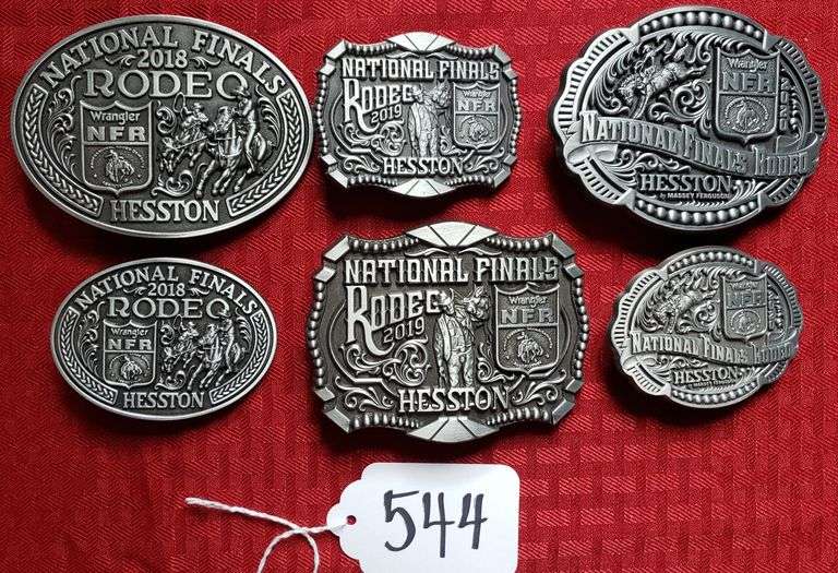 (6) Hesston National Finals Rodeo Buckles: (2) 2018, (2) 2019 and (2 ...