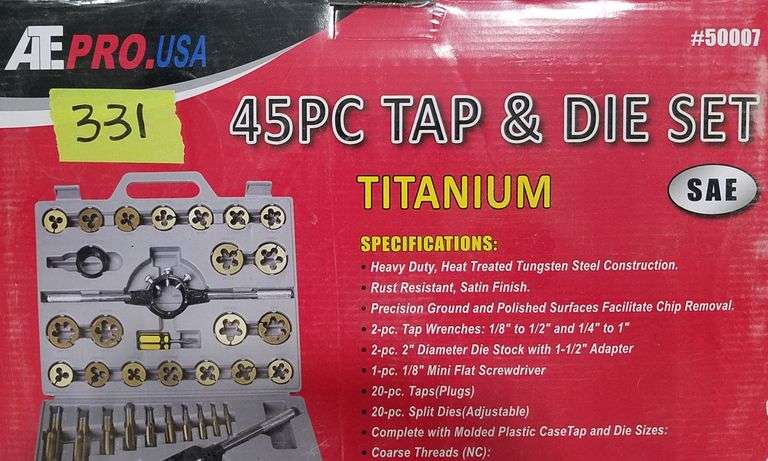 ATE Pro USA Titanium SAE Tap & Die Set (45 Pc) - NIB - Adam Marshall Land & Auction, LLC
