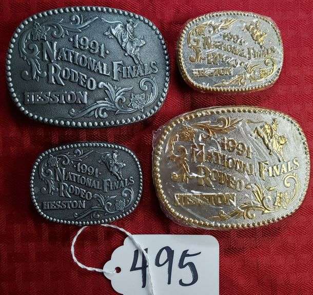 (4) 1991 Hesston National Finals Rodeo *Gold plate buckles #1362-3000 ...