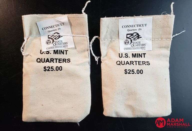(2) 1999 US Mint 50 State Quarters Connecticut $25 Bags (1 P & 1 D ...