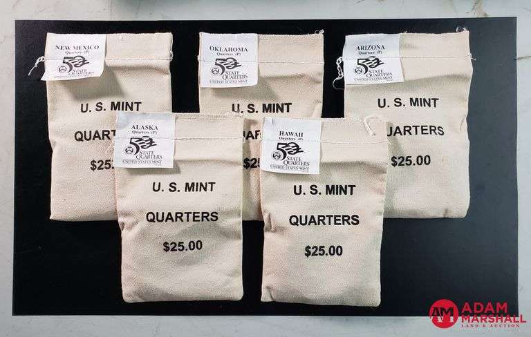 (5) 2008 Series US Mint 50 State Quarters $25 Bags (1 P Of Each State ...