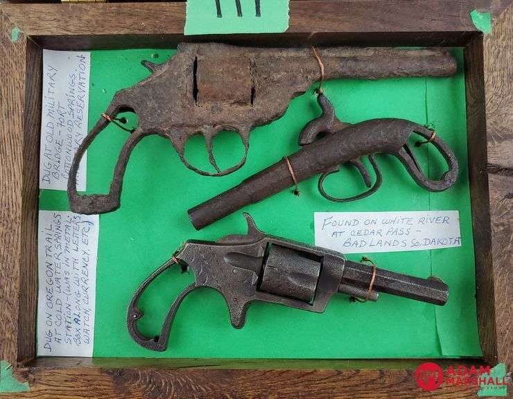 Firearm Artifacts - (2) Revolvers & (1) Single Shot Black Powder Pistol ...