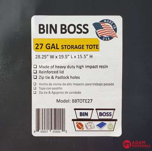 Bin Boss 27 Gal Storage Tote W/Lid - Adam Marshall Land & Auction, LLC